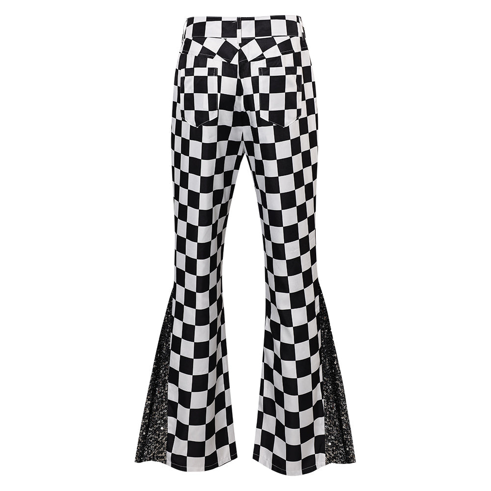 70s Men's Checkerboard Sequin Flared Pants Cosplay Outfits Halloween P ...