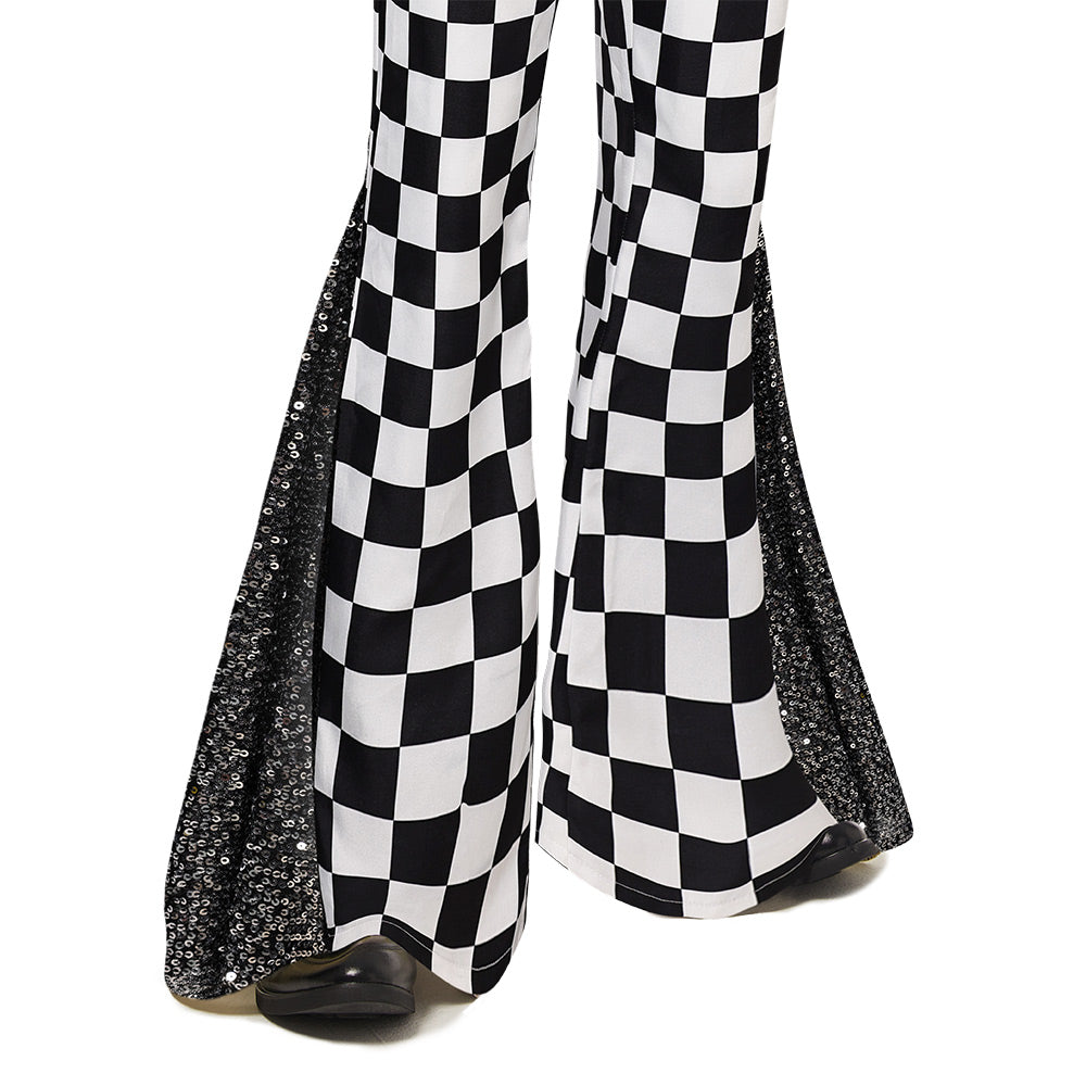 70s Men's Checkerboard Sequin Flared Pants Cosplay Outfits Halloween P ...