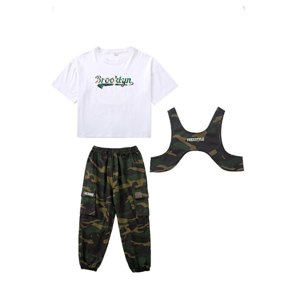 Jazz Hip Hop Camouflage Clothes For Kids Children 3 Piece Set Cosplay ...