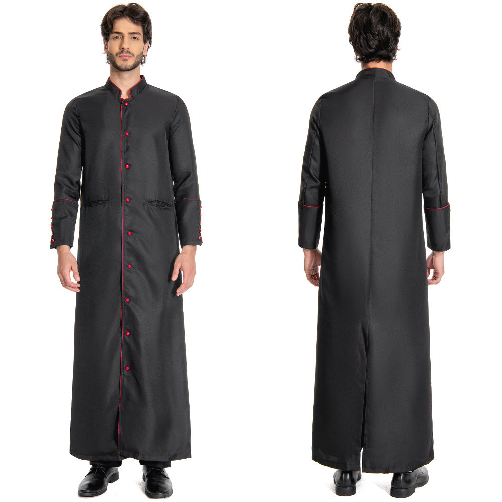 Medieval Christian Friar Priest Black Long Coat Cosplay Outfits Hallow ...