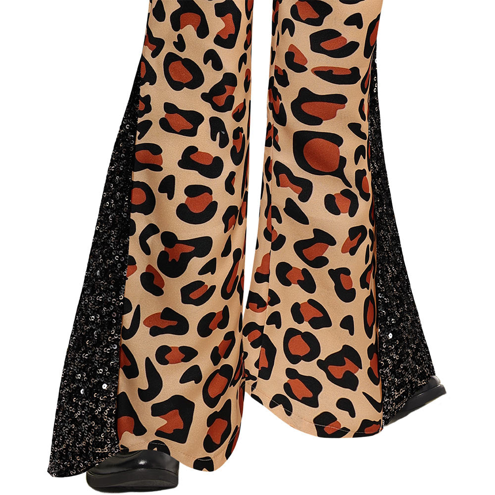 Men's Leopard Print Sequin Flared Pants Disco 70S Cosplay Outfits Hall ...