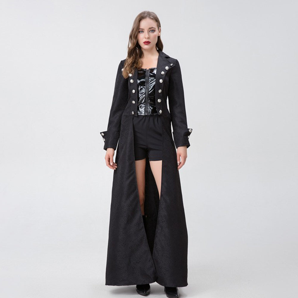 Adult Women Retro Medieval Punk Gothic Steampunk Long Trench Coat Card ...