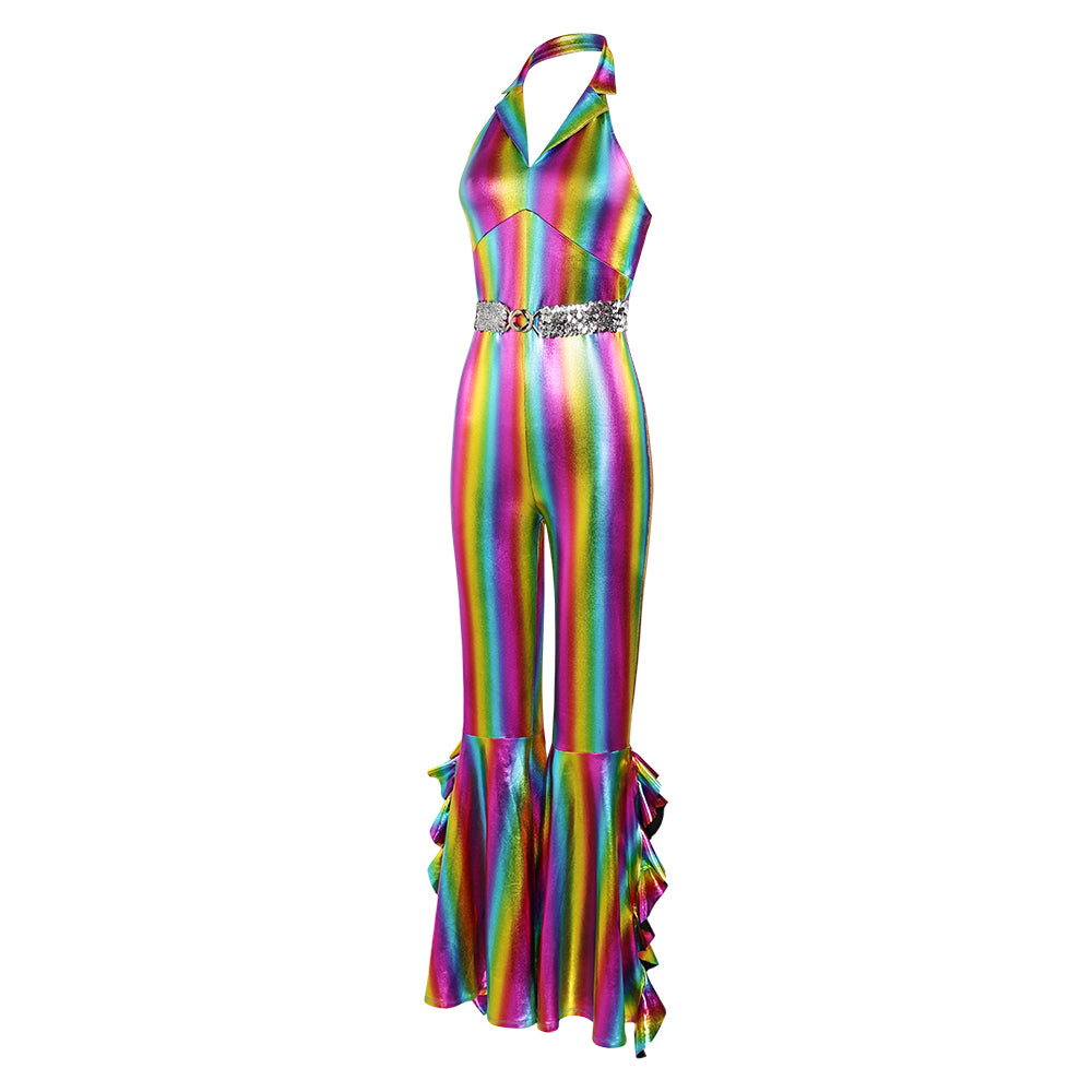 Disco Party Retro 70s Women Flared Jumpsuit 3 Piece Set Cosplay Outfit ...