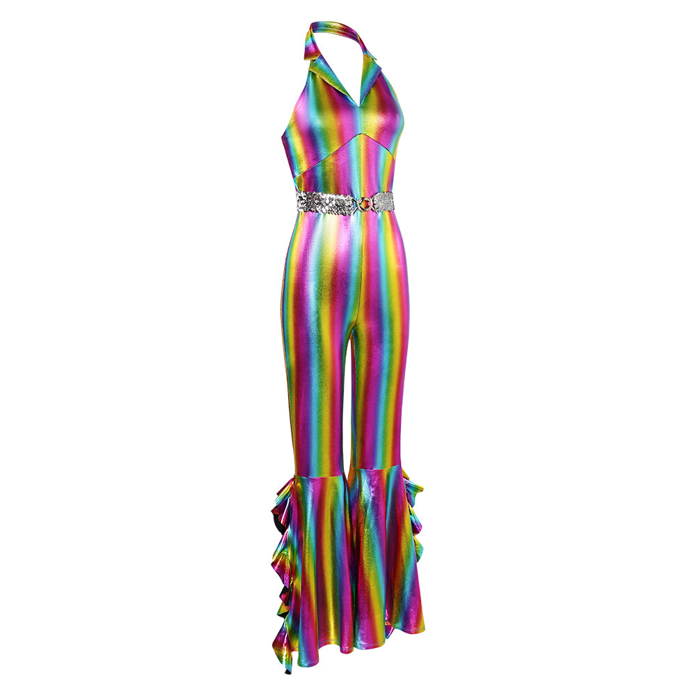 Disco Party Retro 70s Women Flared Jumpsuit 3 Piece Set Cosplay Outfit ...