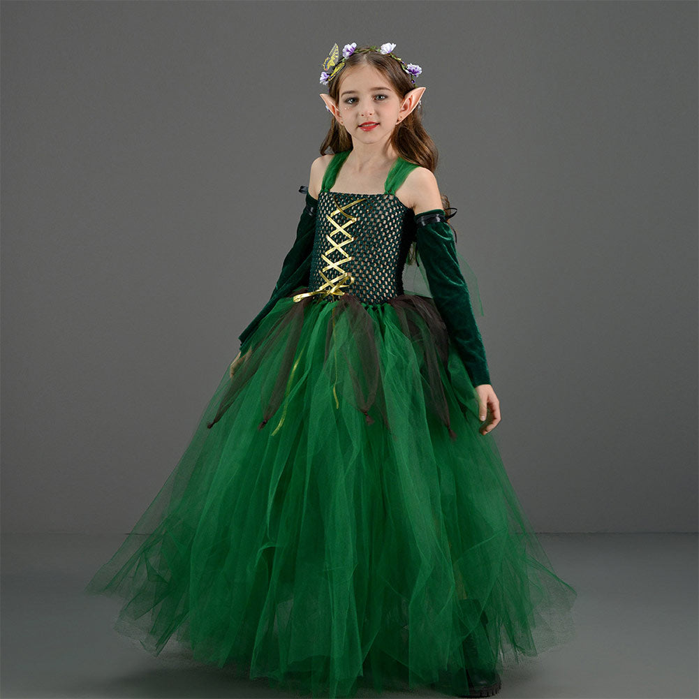 Forest Elf Princess Green Tutu Dress For Little Girls 4 Piece Set Cosp ...
