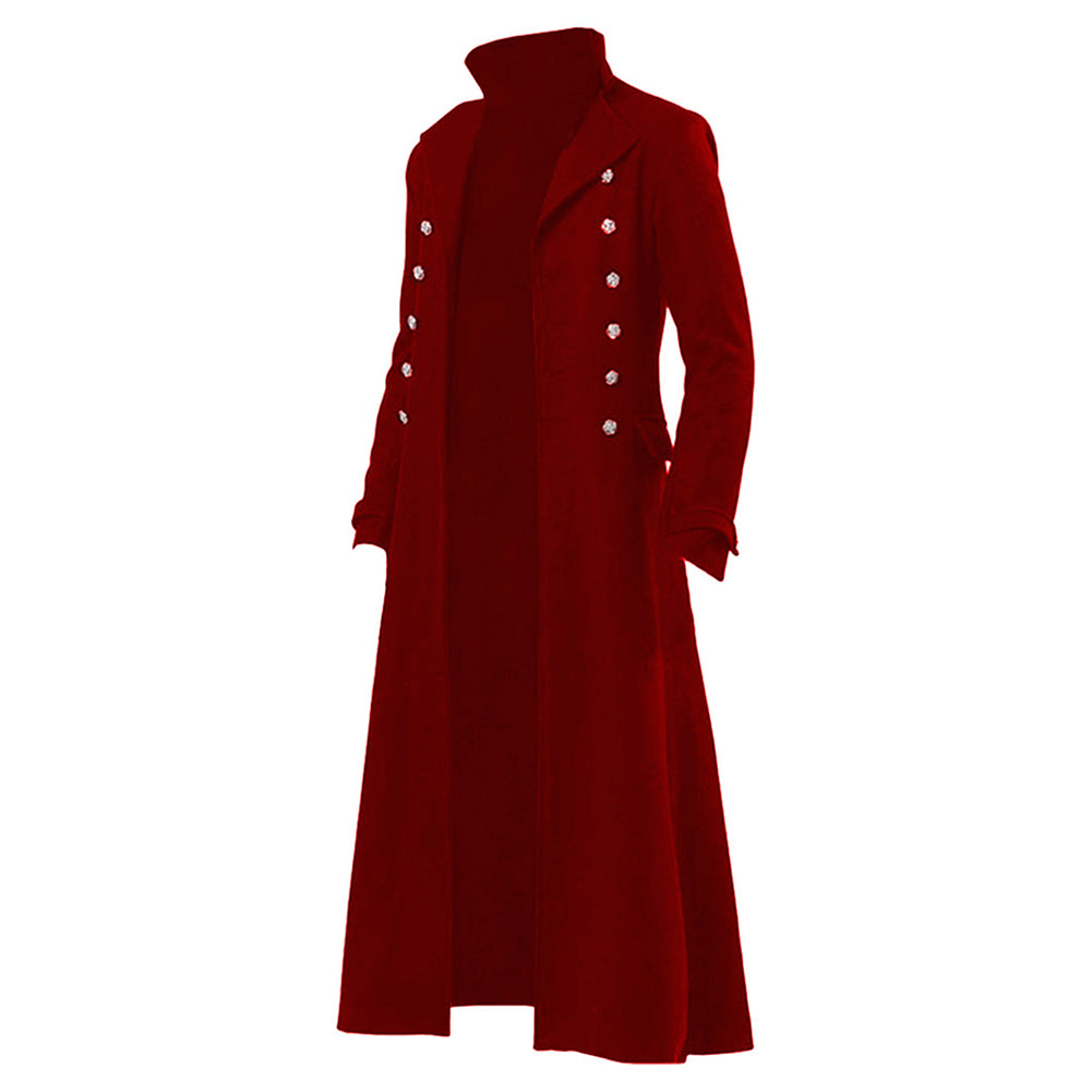 Gothic Steampunk Retro Standing Collar Trench Men Red Coat Cosplay Out ...