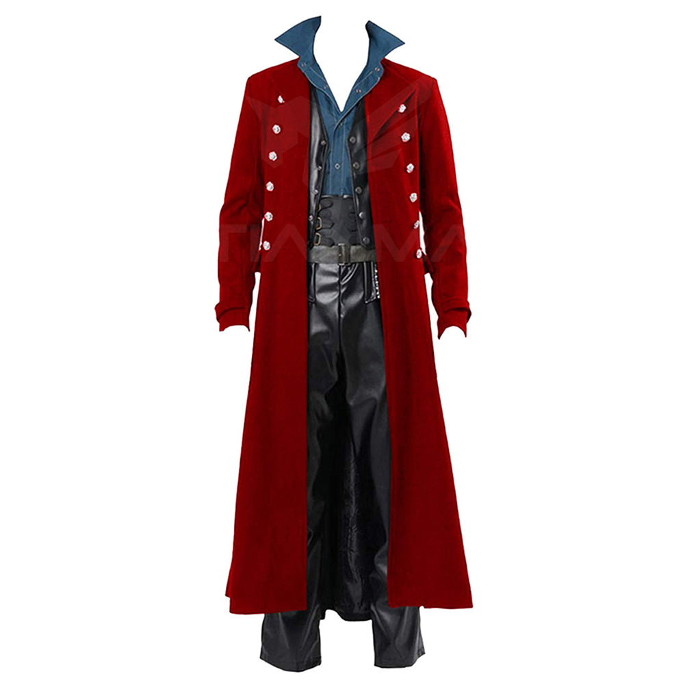 Gothic Steampunk Retro Standing Collar Trench Men Red Coat Cosplay Out ...