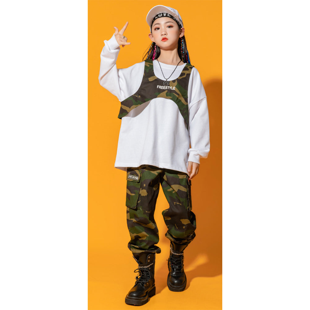 Jazz Hip Hop Camouflage Clothes For Kids Children 3 Piece Set Cosplay ...