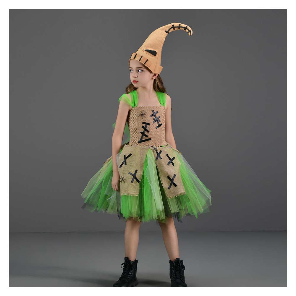 Kids Girls Oogie Boogie Mesh Tutu Dress 2 Piece Set Scarecrow Cosplay ...