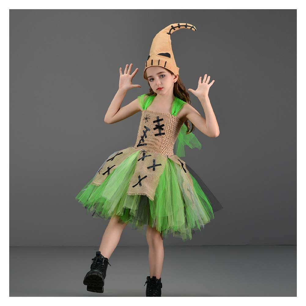 Kids Girls Oogie Boogie Mesh Tutu Dress 2 Piece Set Scarecrow Cosplay ...