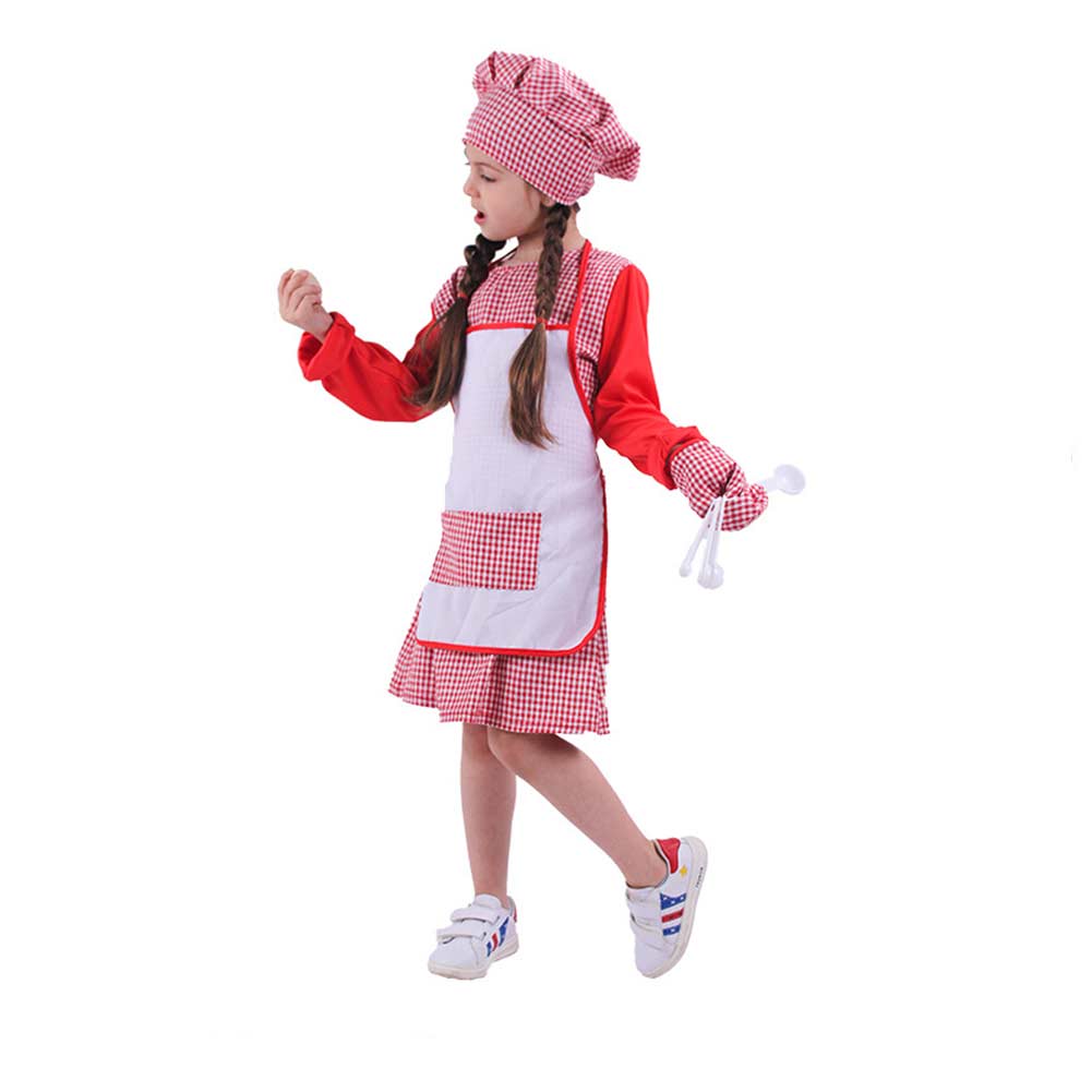 Kids Girls Red Plaid Chef Dress Full Set Cosplay Outfits Halloween Par ...