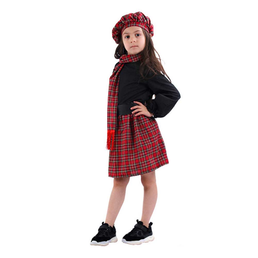 Kids Girls Scottish Red Plaid Skirt Set Cosplay Outfits Halloween Part ...