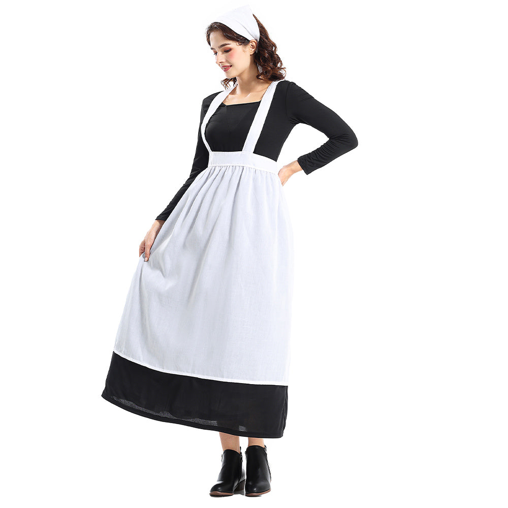 Medieval Colonial Style Estate Women Maid Dress 3 Piece Set Cosplay Ou ...