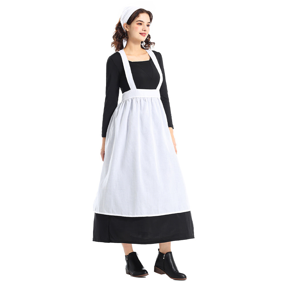 Medieval Colonial Style Estate Women Maid Dress 3 Piece Set Cosplay Ou ...