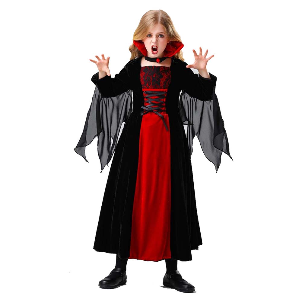 Medieval Kids Children Vampire Gothic Dress 2 Piece Set Cosplay Outfit ...