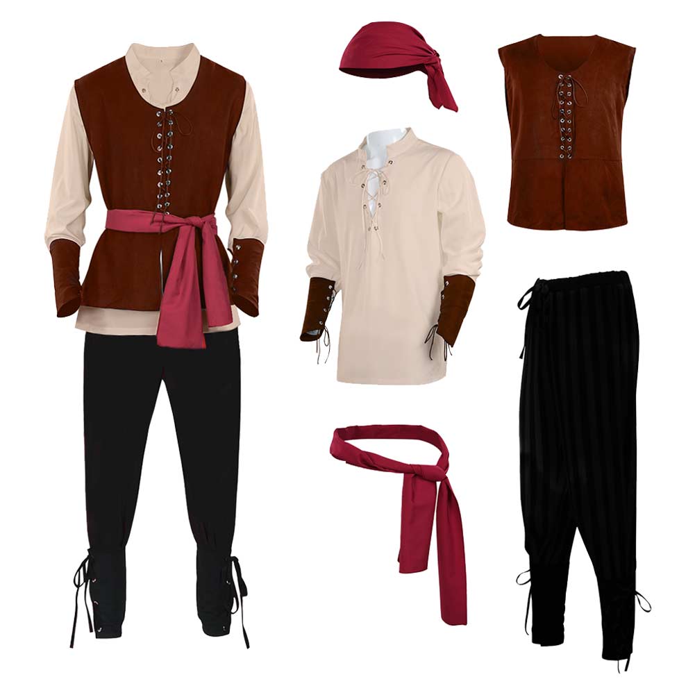 Medieval Renaissance Pirate Cosplay Outfits Full Set Retro Halloween C ...