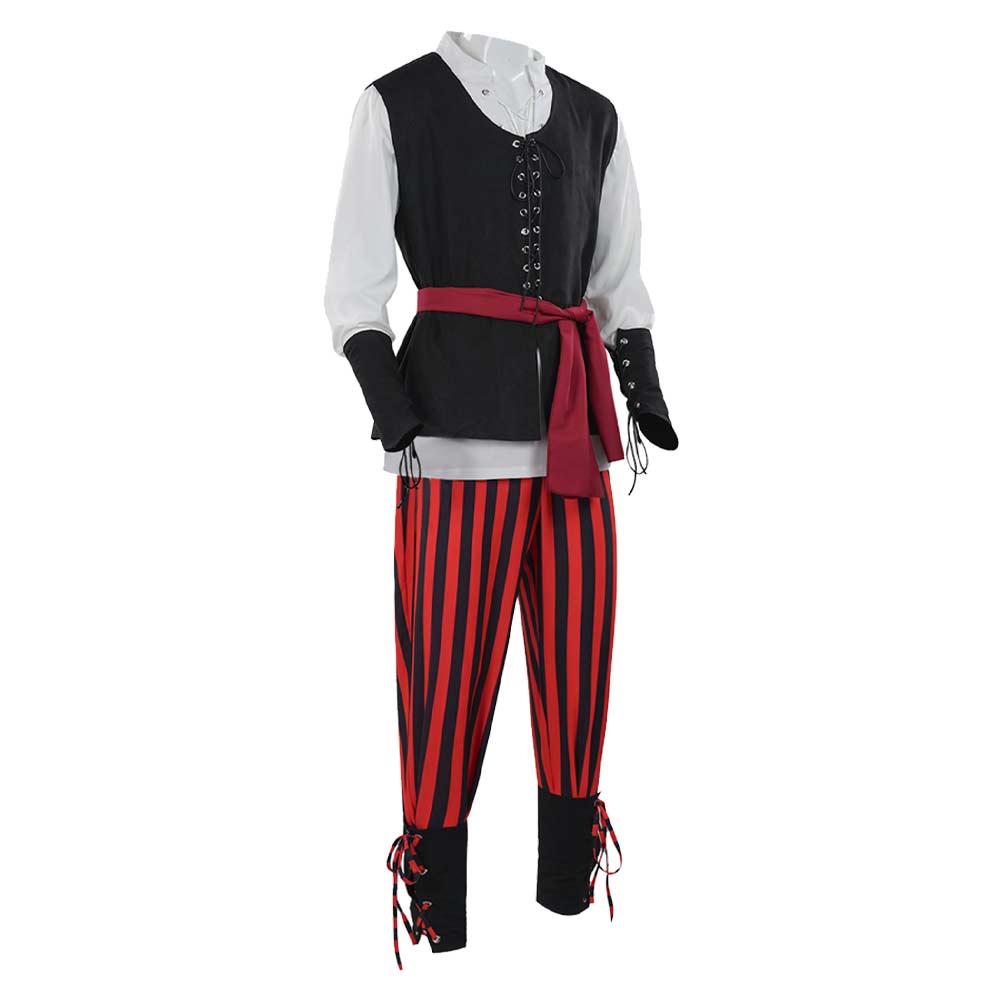 Medieval Renaissance Pirate Cosplay Red Striped Outfits Full Set Retro ...