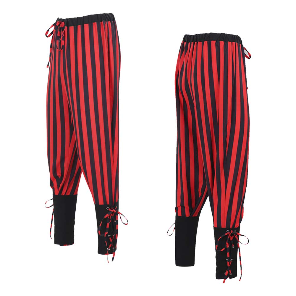 Medieval Renaissance Pirate Cosplay Red Striped Outfits Full Set Retro ...