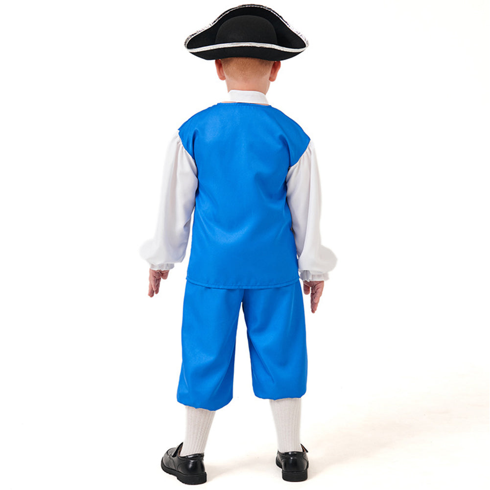 Medieval Vikings Pirate Captain Cosplay Kids Boys Blue Outfits Costume ...