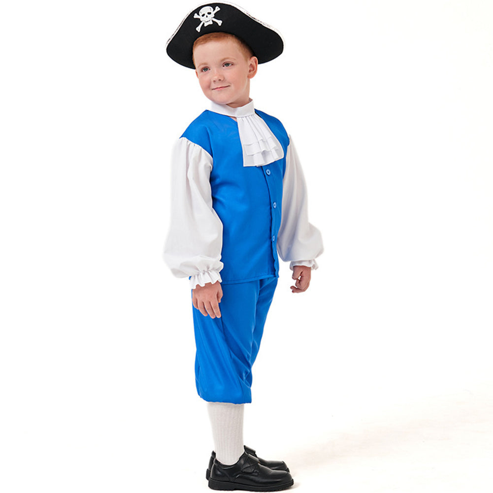 Medieval Vikings Pirate Captain Cosplay Kids Boys Blue Outfits Costume ...