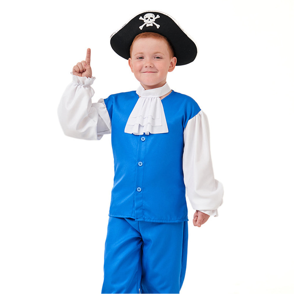 Medieval Vikings Pirate Captain Cosplay Kids Boys Blue Outfits Costume ...