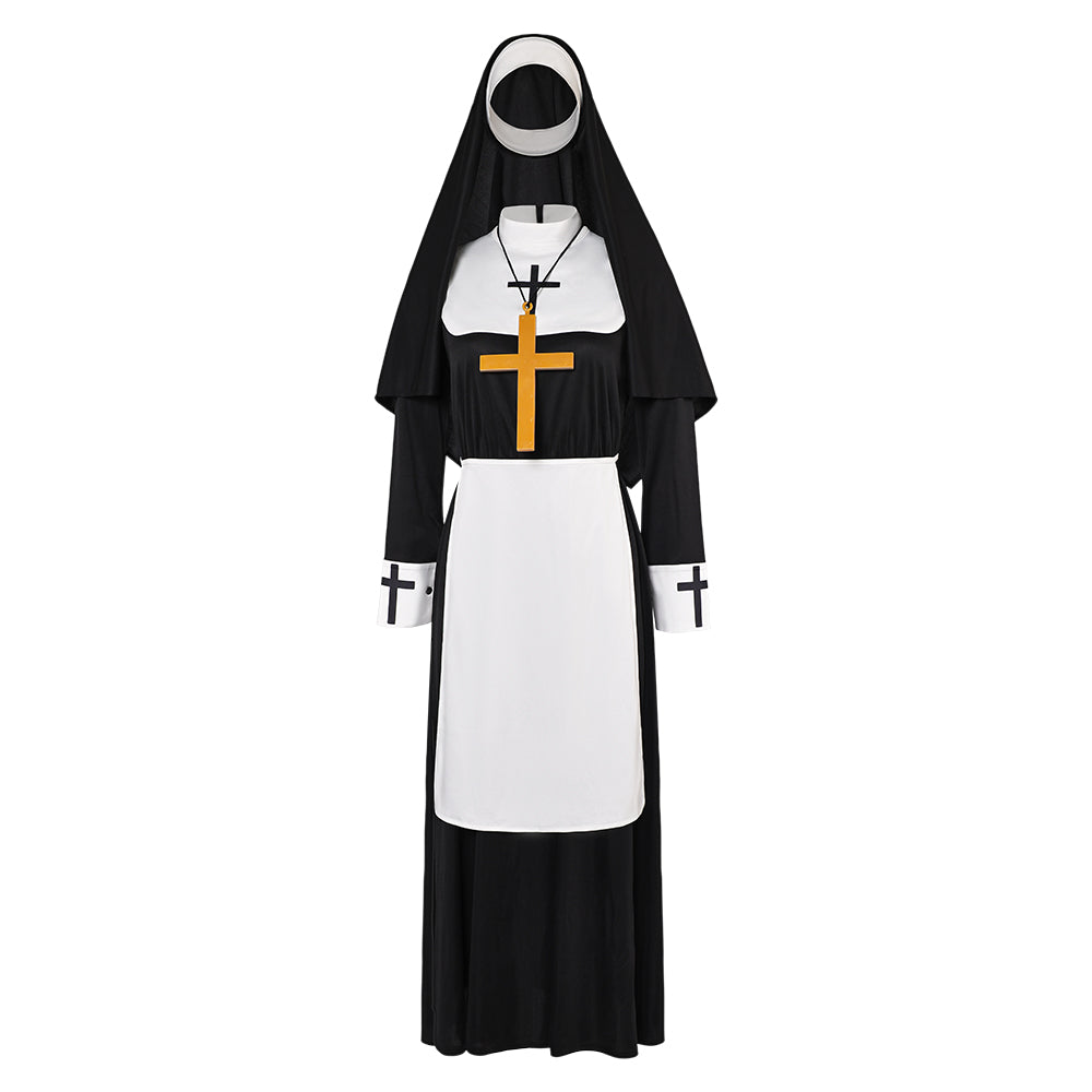 Medieval Women Nun Cosplay Robe 4 Pieces Set Halloween Church Suit ...