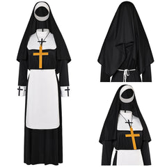 Medieval Women Nun Cosplay Robe 4 Pieces Set Halloween Church Suit ...