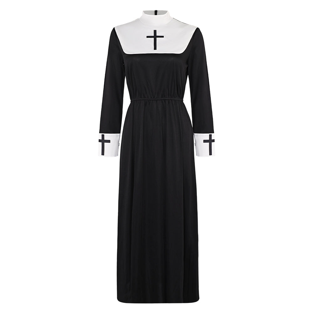Medieval Women Nun Cosplay Robe 4 Pieces Set Halloween Church Suit ...