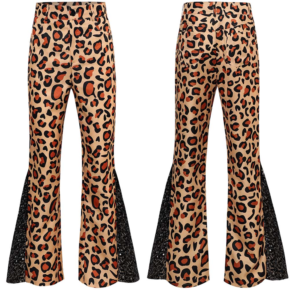 Men's Leopard Print Sequin Flared Pants Disco 70S Cosplay Outfits Hall ...