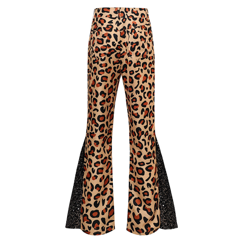 Men's Leopard Print Sequin Flared Pants Disco 70S Cosplay Outfits Hall ...