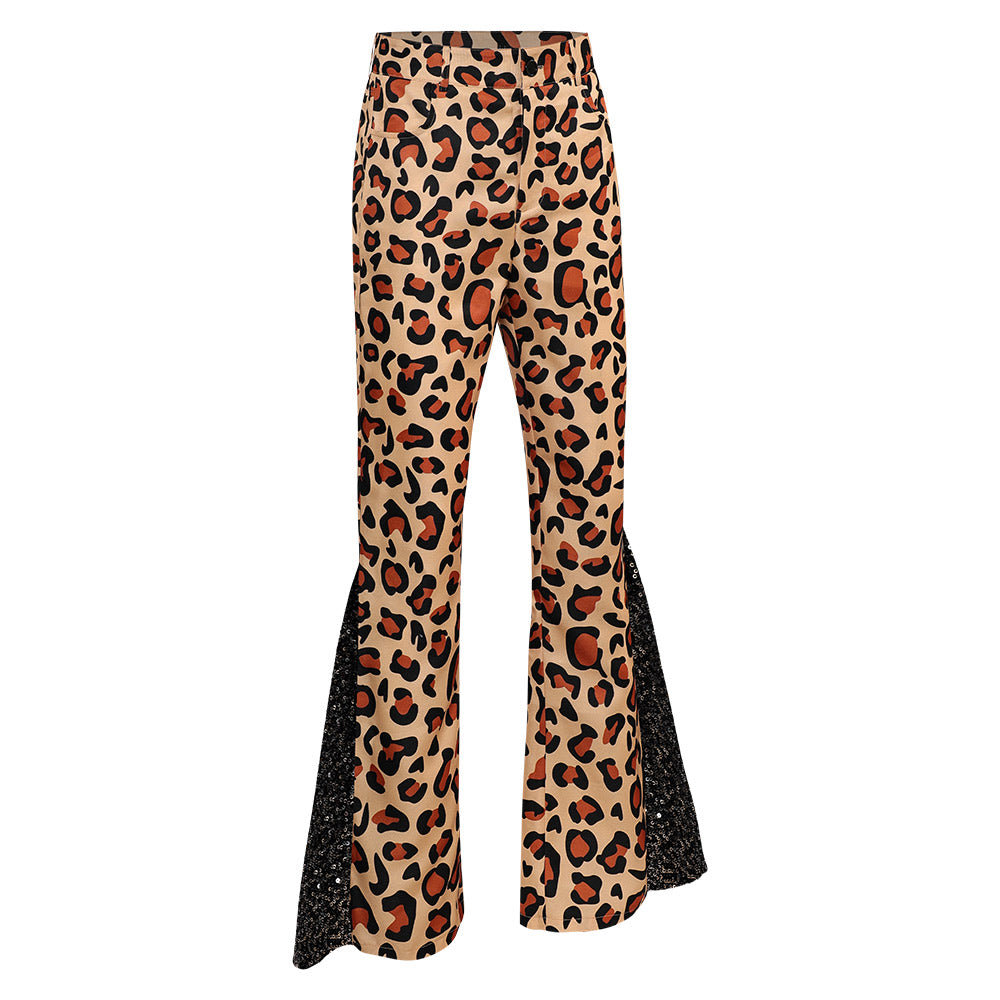 Men's Leopard Print Sequin Flared Pants Disco 70S Cosplay Outfits Hall ...