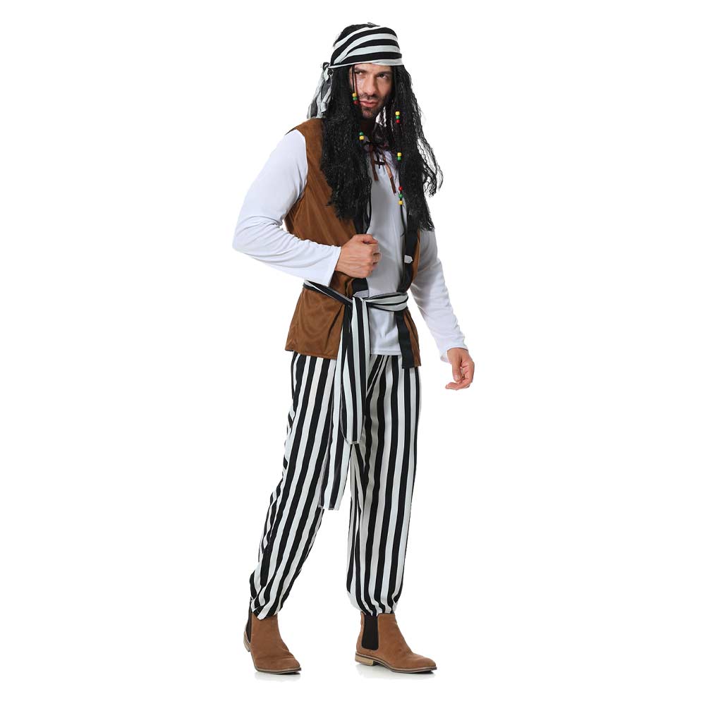 Pirate Striped Clothes For Adult Men 5 Piece Set Cosplay Outfits Hallo ...