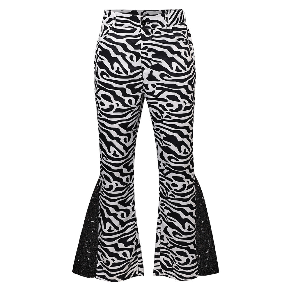 Retro 70s Disco Men's Sequin Zebra Flared Pants Cosplay Outfits Hallow ...