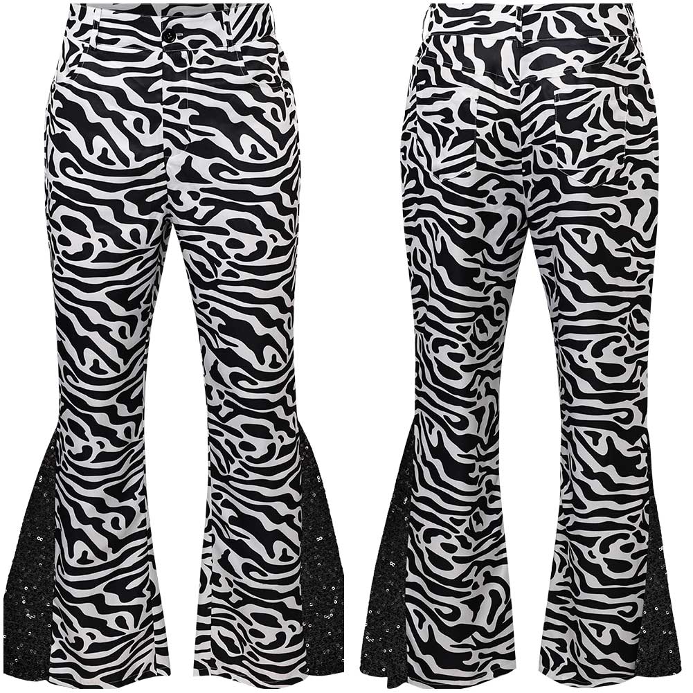 Retro 70s Disco Men's Sequin Zebra Flared Pants Cosplay Outfits Hallow ...