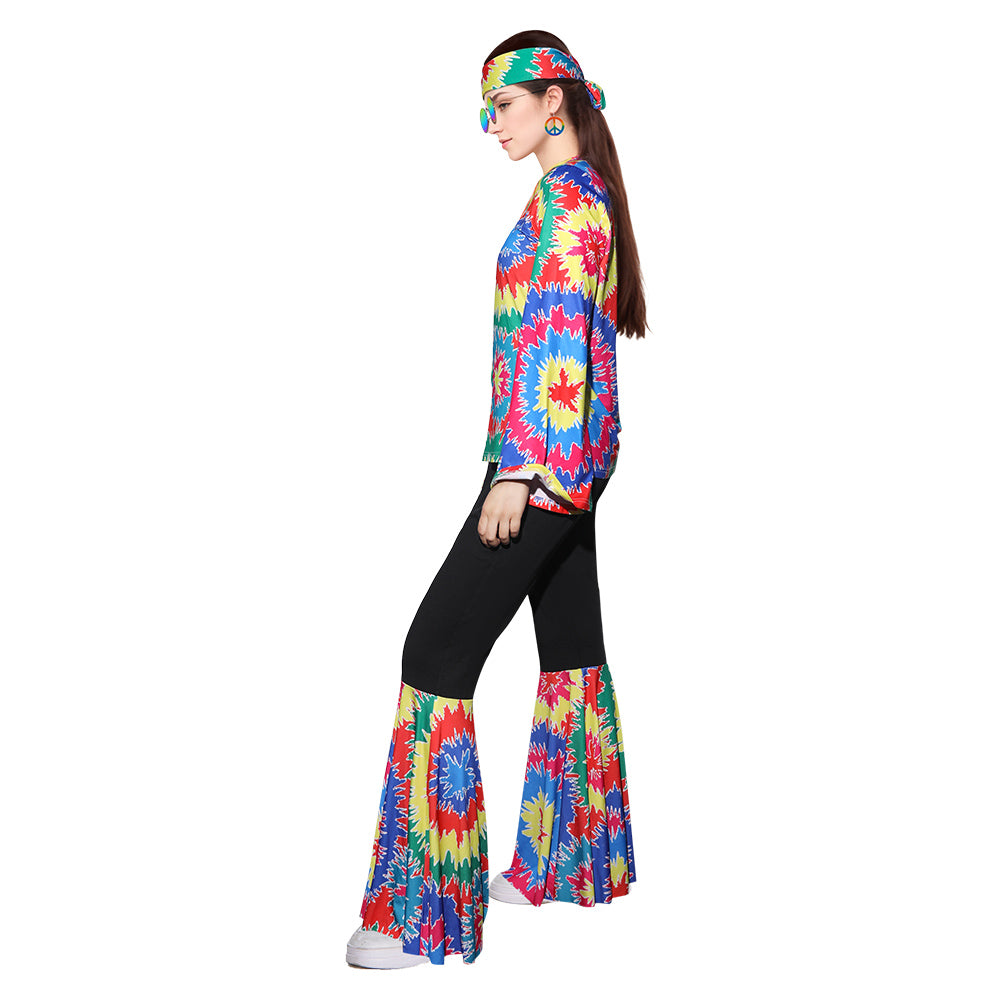 Retro 70s Hip Hop Hippy Colorful Printed 7 Piece Set Cosplay Outfits H ...