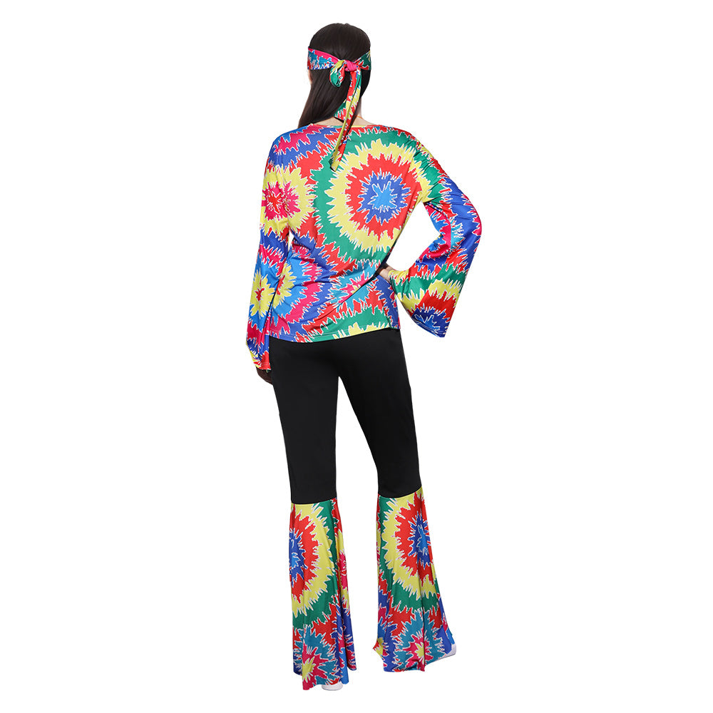 Retro 70s Hip Hop Hippy Colorful Printed 7 Piece Set Cosplay Outfits H ...