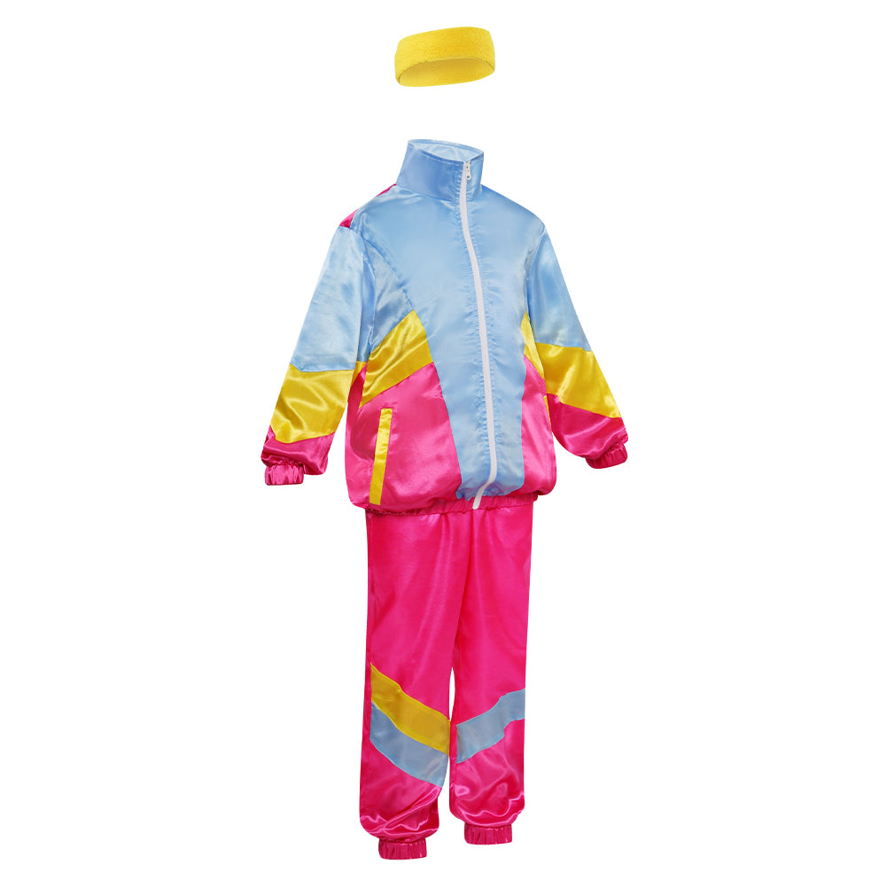 Retro 80s Blue and Rose Red Colorblocked 3 Piece Hip Hop Tracksuit Set ...
