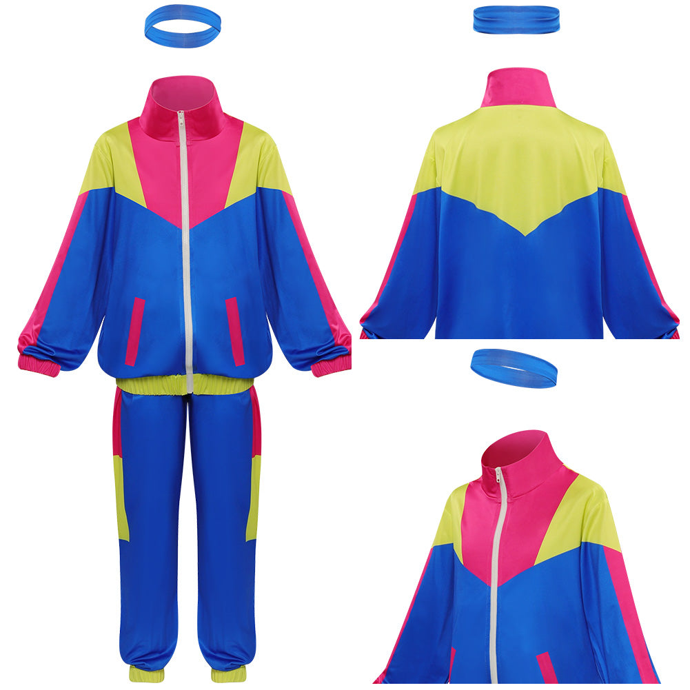 Retro 80s Hip Hop Kids Children 3 Piecs Blue Tracksuit Cosplay Outfits ...