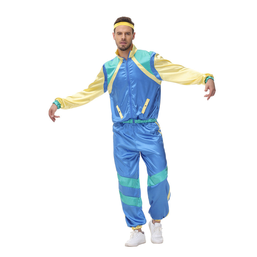 Retro 80s Hip Hop Men Blue Tracksuit Sportswear Cosplay Outfits Hallow ...