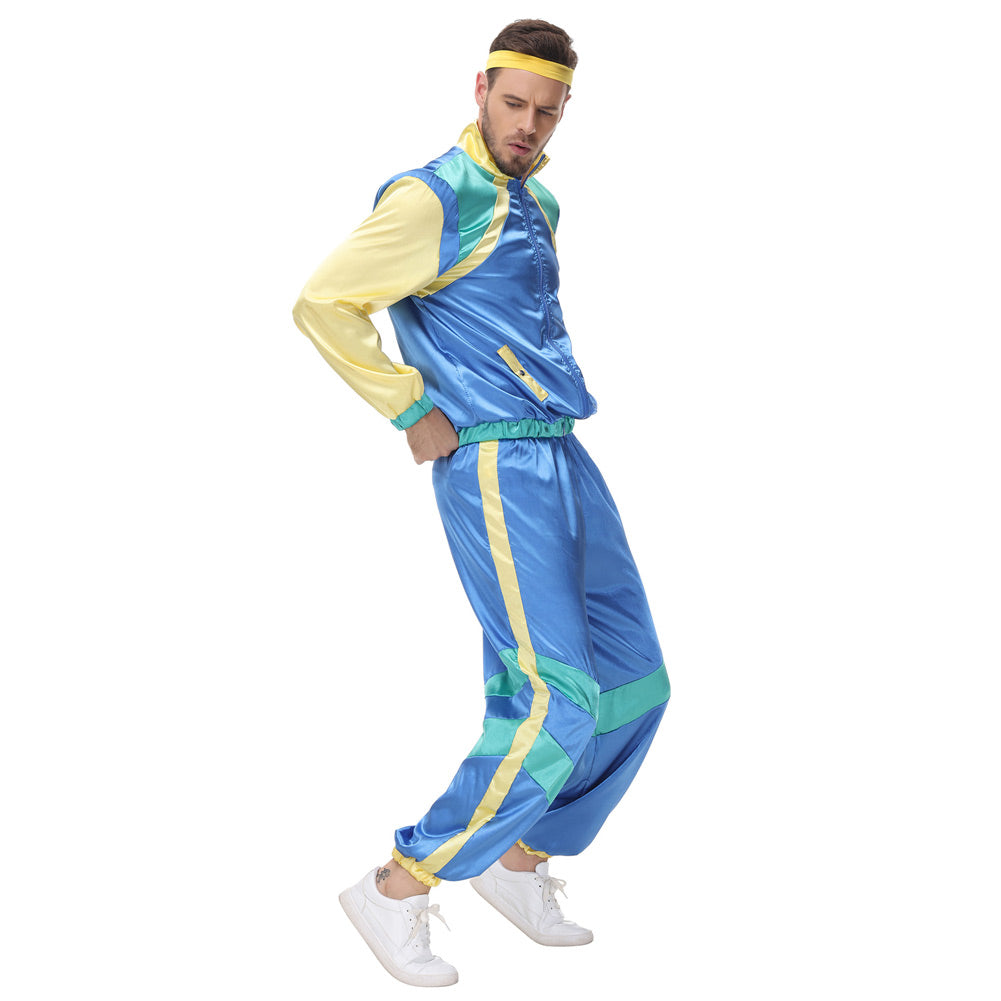 Retro 80s Hip Hop Men Blue Tracksuit Sportswear Cosplay Outfits Hallow ...