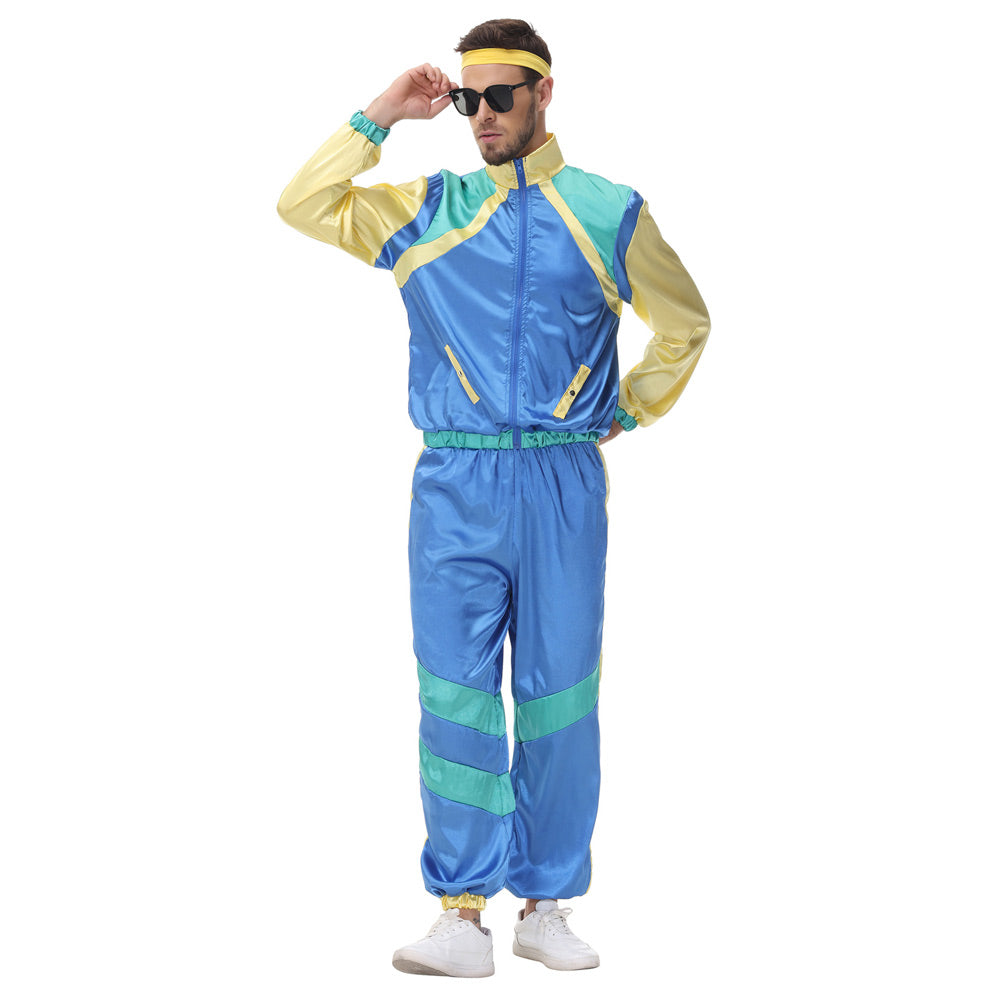 Retro 80s Hip Hop Men Blue Tracksuit Sportswear Cosplay Outfits Hallow ...