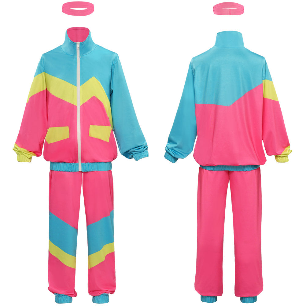 Retro 80S Kids Girls 3 Piece Set Hip Hop Pink Tracksuit Cosplay Outfit ...