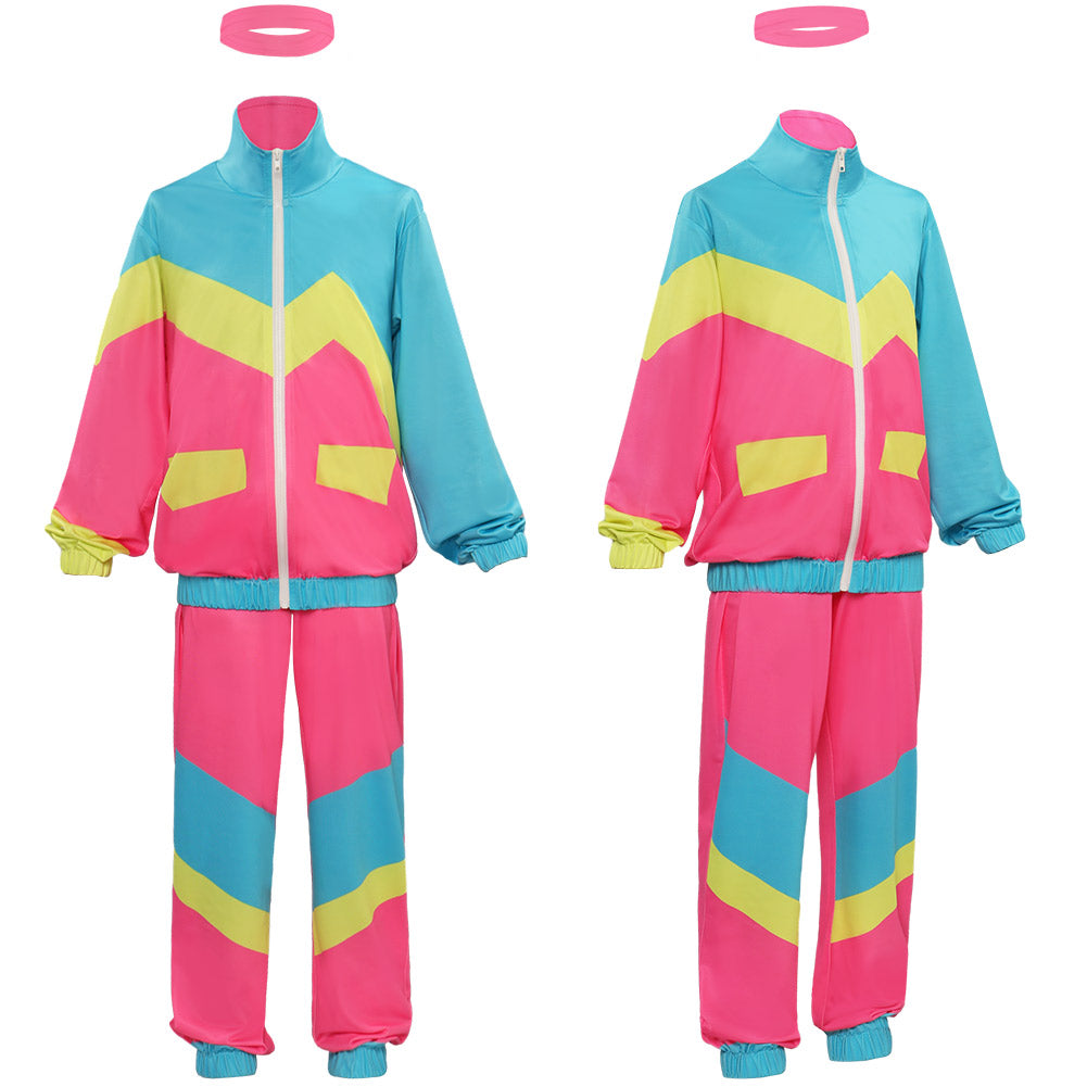 Retro 80S Kids Girls 3 Piece Set Hip Hop Pink Tracksuit Cosplay Outfit ...