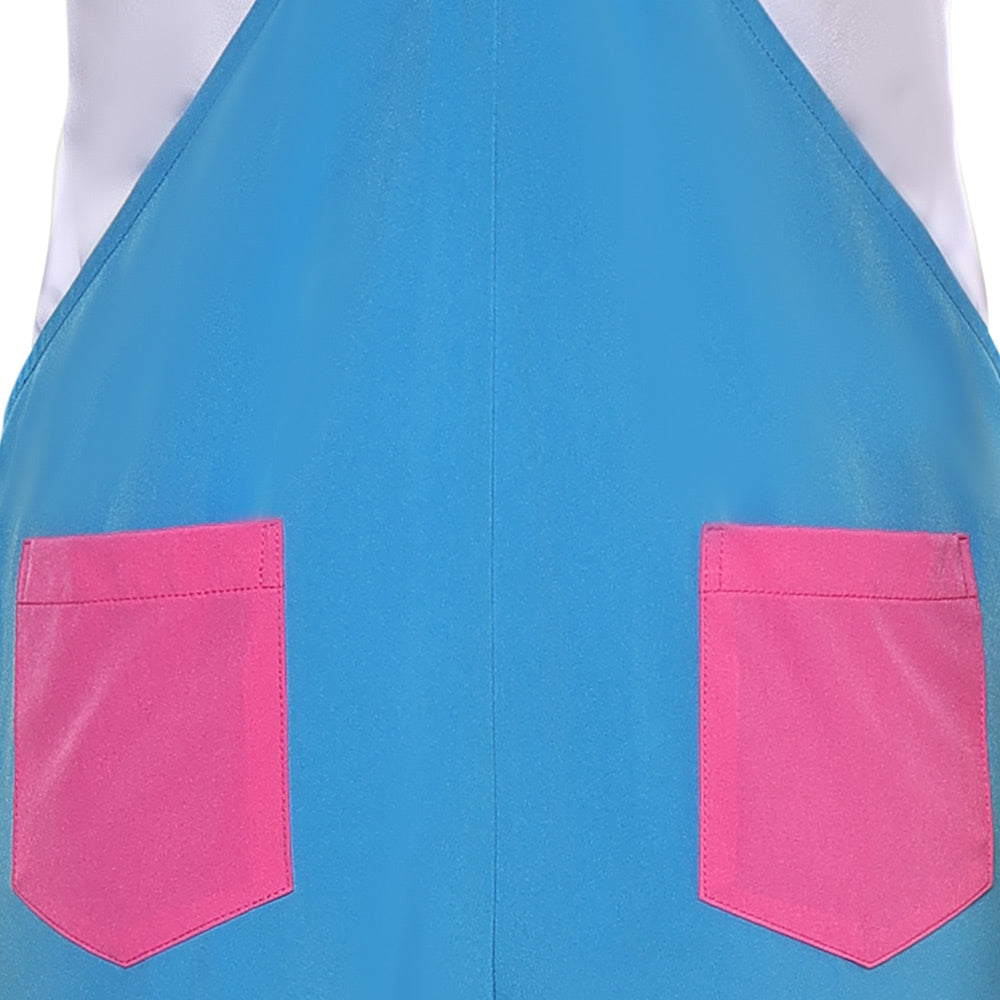 Retro 80s Women 3 Piece Set Blue Color Block Overalls Cosplay Outfits ...