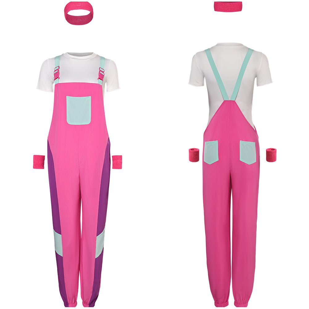 Retro 80s Women Rose Pink Overalls 3 Piece Set Cosplay Outfits Hallowe ...