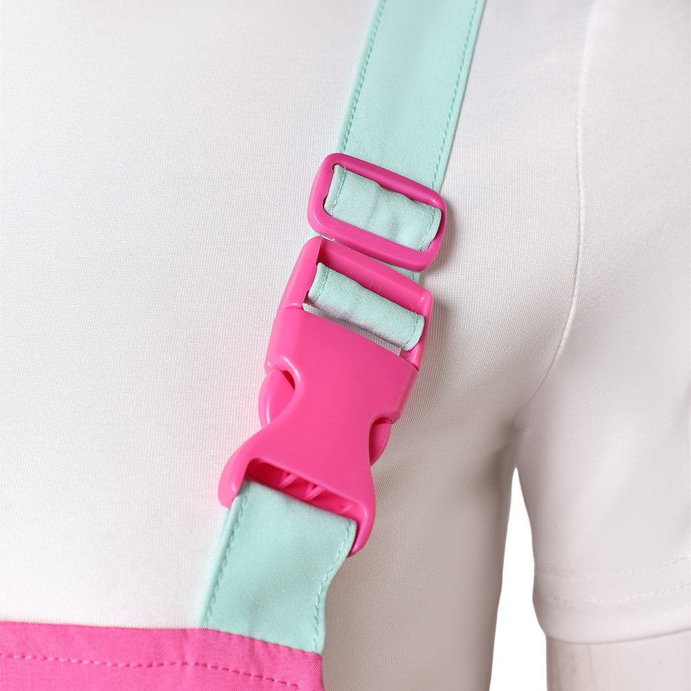 Retro 80s Women Rose Pink Overalls 3 Piece Set Cosplay Outfits Hallowe ...