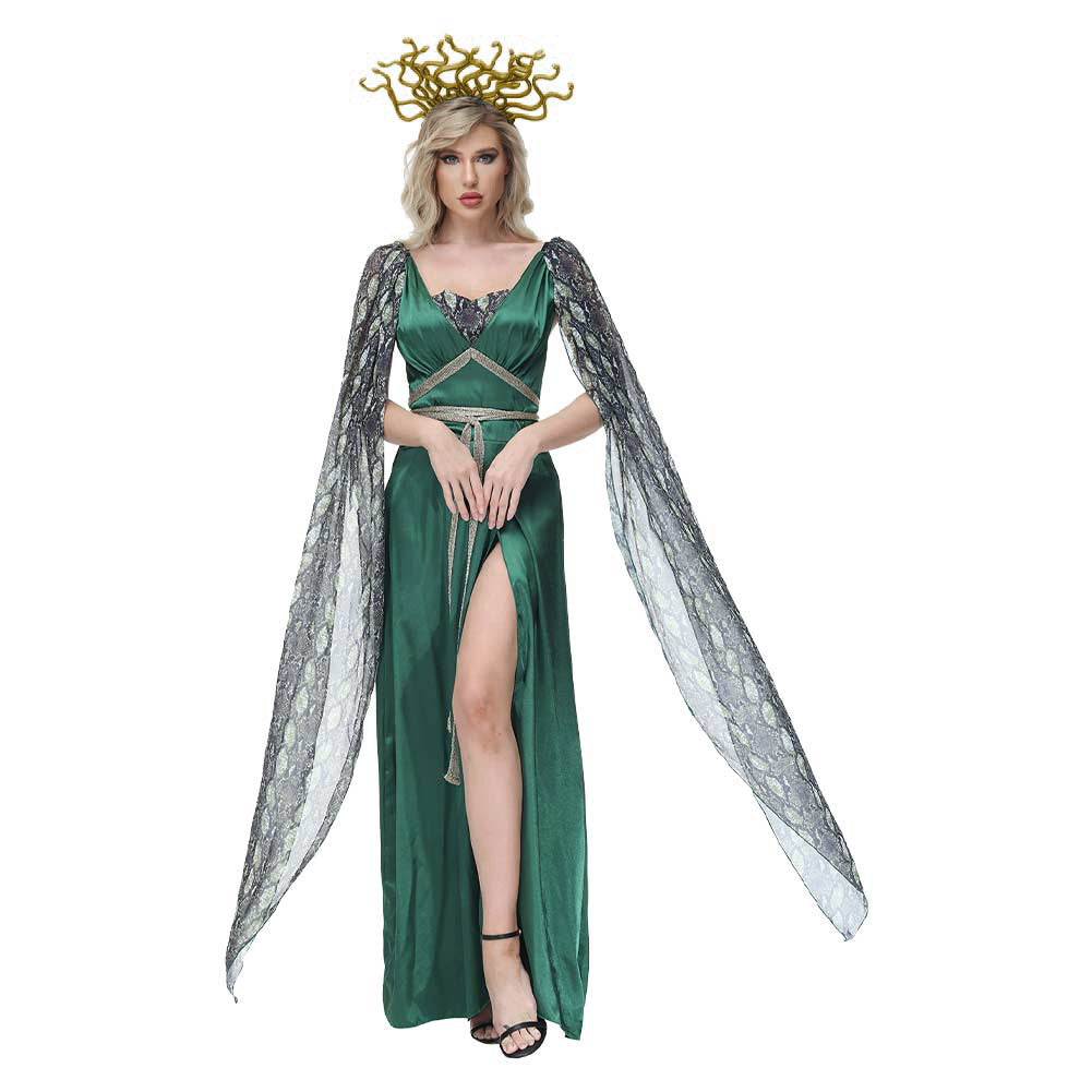 Retro Greek Goddess Medusa Women Green Mesh Dress Cosplay Outfits Hall ...