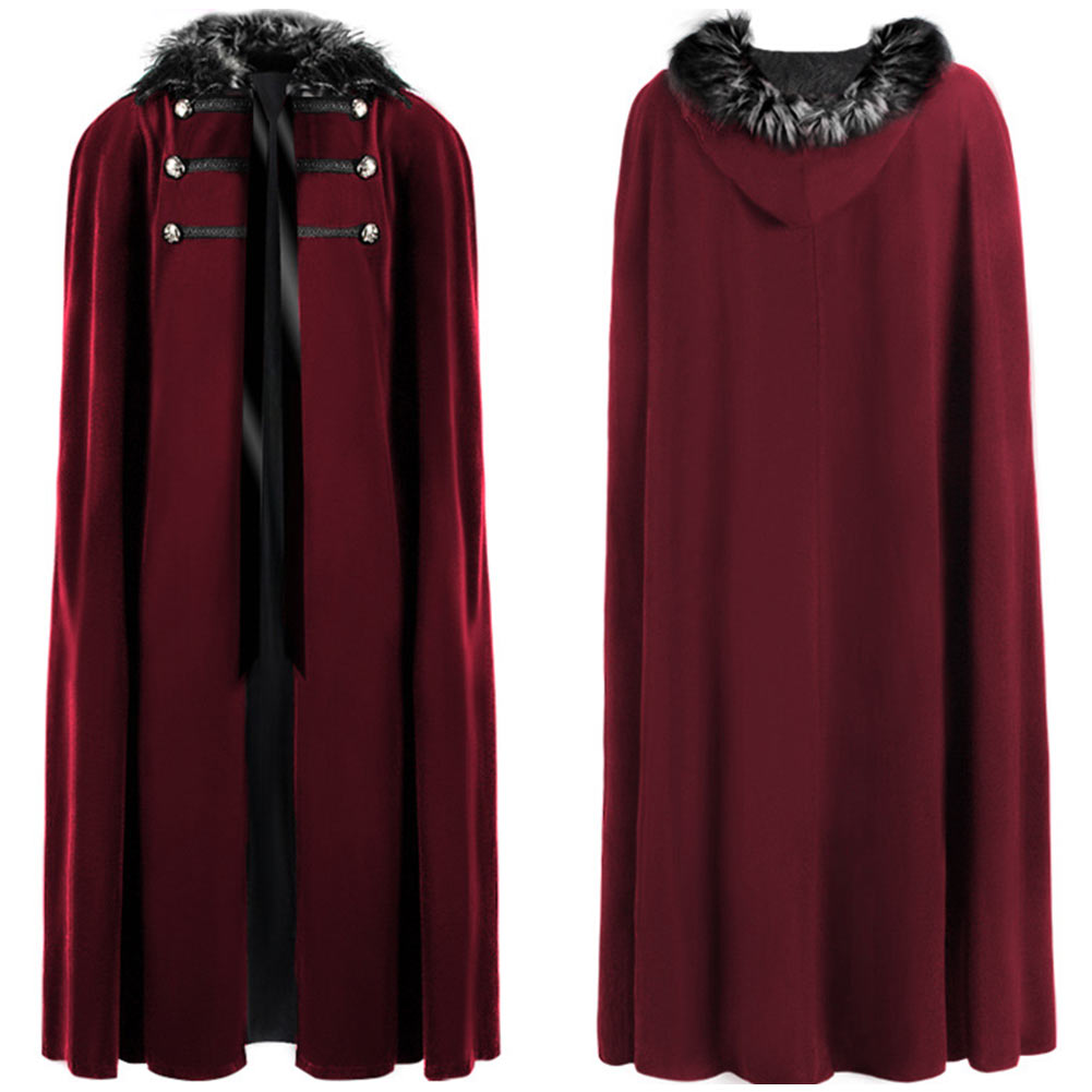 Retro Medieval Men Burgundy Steampunk Cloak Cape Cosplay Outfits Hallo ...