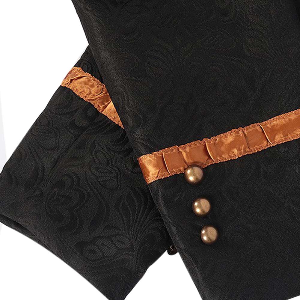 Retro Medieval Pirate Captain Stand-Up Collar Black Coat Cosplay Outfi ...