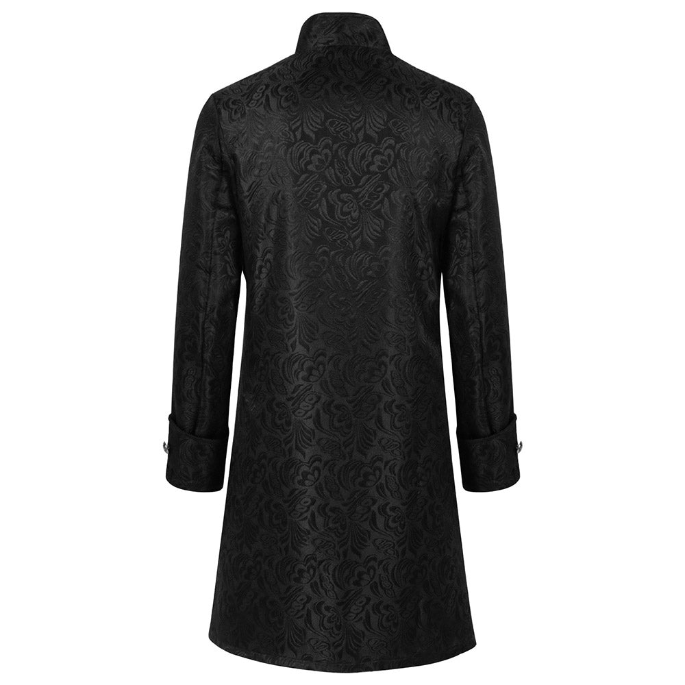 Retro Medieval Steampunk Standing Collar Men's Black Coat Cosplay Outf ...